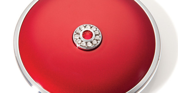 M739 - 7X & Normal Rhinestone Small Round Compact, Ruby